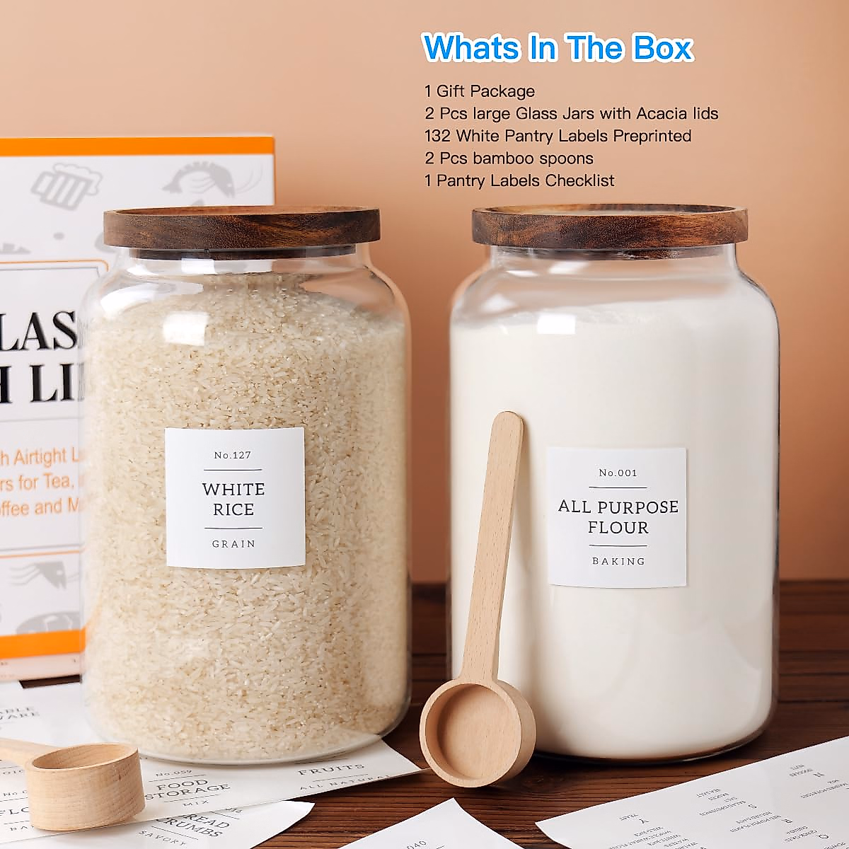 CZSZYGHBAO 2 PCS Large Glass Jar with Airtight Lid, Glass Food Storage Jars for Tea,Spice,Cereal, Egg,Flour,Coffee and More(1 gallon/4000 ml)