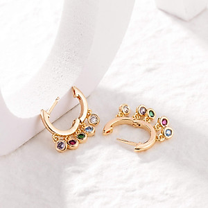 Mevecco Gold Colorful CZ Tassel Huggie Hoop Earrings 18K Gold Plated Dainty Small Multicolor CZ Tassel Dangle Drop Huggy Sleeper Earrings for Women for Her