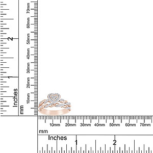 Wishrocks 1/5 Carat Round Cut White Natural Diamond Heart Shape Frame Twist Bridal Ring Set in 14k Rose Gold Over Sterling Silver (0.20 Cttw, Color- I-J, Clarity- I2) Ring Size- 8.5