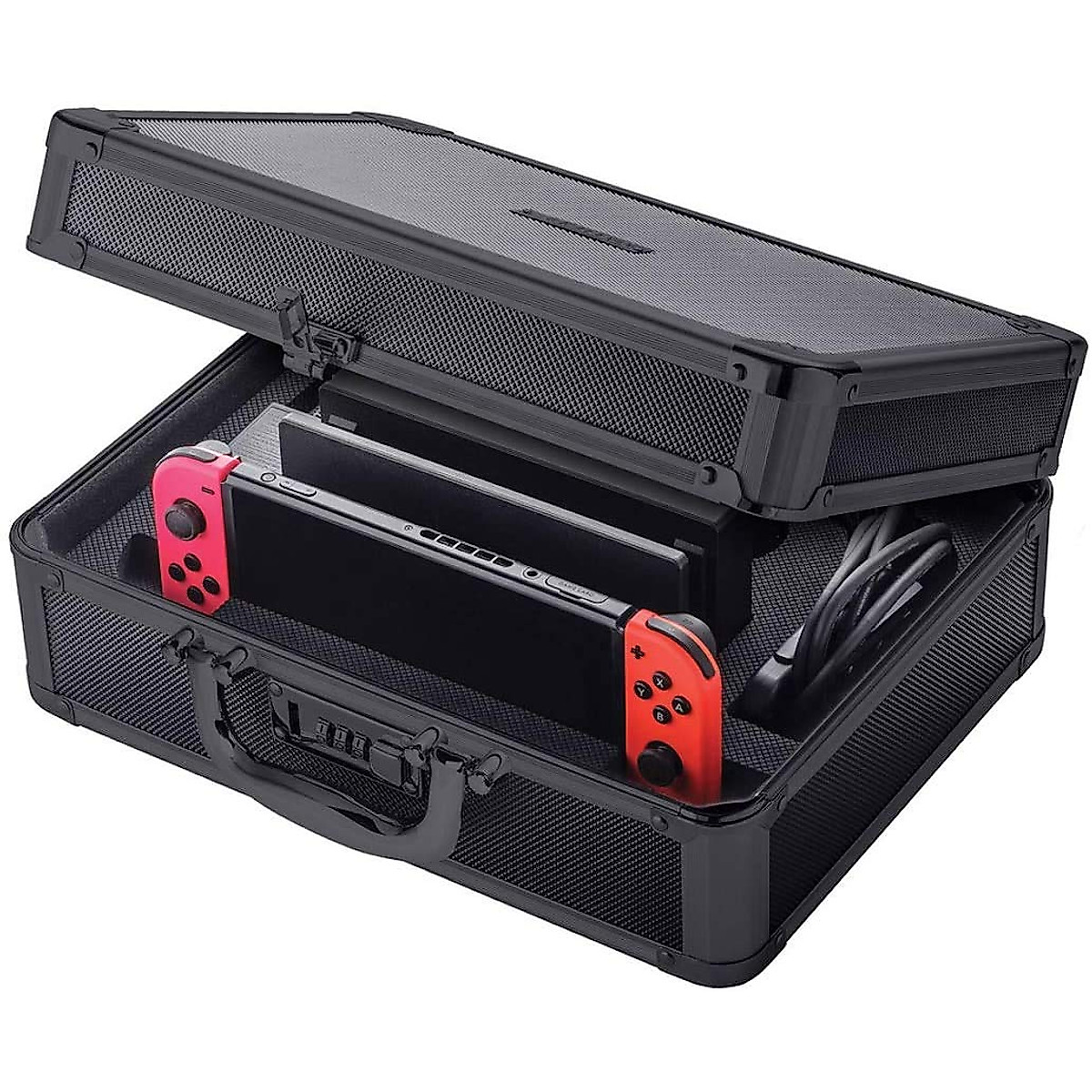Vaultz Locking Nintendo Switch Case, Carrying Case Organizes Accessories and Protects, Combination Lock, 12.5"L x 5"H x 9.5"W, Tactical Black (VZ01112)