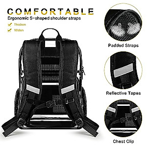 GEAMSAM Clear Backpack, Heavy Duty Transparent Backpack with Reinforced Bottom See Through Backpack for College, Travel, Workplace Security - Black