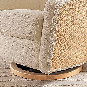 babyletto Madison Swivel Glider in Ivory Boucle and Cane Back with Light Wood Base, Greenguard Gold and CertiPUR-US Certified