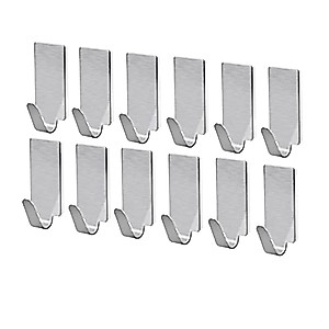 NOLITOY Adhesive Hooks 12pcs Stainless Steel Adhesive Hooks Heavy Duty Wall Hooks Hangers Hat Towel Hooks Hanging Towels Rack for Home Kitchen Bathroom Stainless Steel Hooks