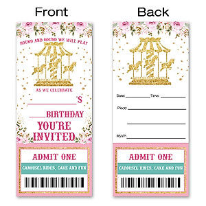 VAHATAN Carousel Birthday Party Invitations 20 Pack Carousel Ticket Invitations with Envelopes Invites Cards for Birthday Party
