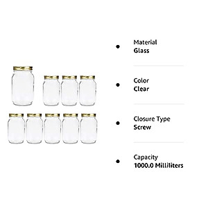 32 oz Glass Jars With Lids,Encheng Wide Mouth Ball Mason Jars 1000ml,Canning Jars For Pickles,Herb,Jelly,Jams,Honey,Glass Storage Jars Kitchen Canistes Containers Dishware Safe 9 Pack …