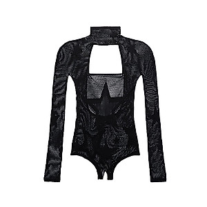 Savage X Fenty, Women's, Shining Star Long-Sleeve Teddy with Keyhole, Caviar, Missy