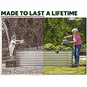 Galvanized Raised Garden Beds Outdoor // 4×2×2 ft Planter Raised Beds for Gardening, Vegetables, Flowers // Large Metal Garden Box (Silver) // Patent Pending Tool-Free Assembly