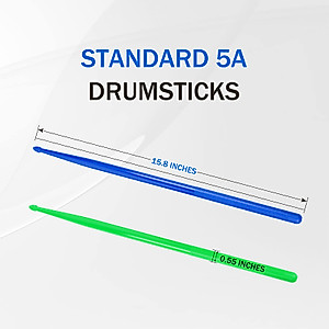 5A Nylon Drumsticks for Kids Adults: Light Durable Drum Sticks Blue Green with Anti-Slip Handles for Electronic Drums Exercise Percussion Accessories (2 Pairs)