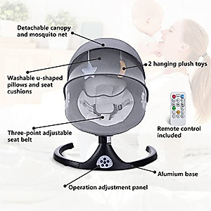 ZRWD Baby Swing for Infants, 5 Speed Electric Bluetooth Baby Rocker for Newborn, 3 Timer Settings & 10 Pre-Set Lullabies, Portable Baby Swing with Tray and Remote Control for 5-26 lbs, 0-12 Months