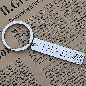BEKECH ASL Jewelry Gifts I Love You in Braille Engraved Keychain Hand Sign Language Jewelry Gift for Her Him Wife Husband (silver)