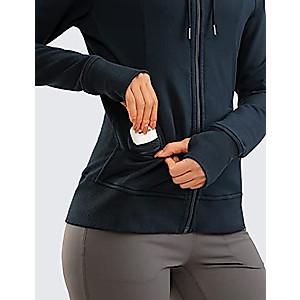 CRZ YOGA Women's Full Zip Hooded Sweatshirts Workout Sweat Jackets Slim Fit Running Track Hoodies with Thumbholes True Navy Large
