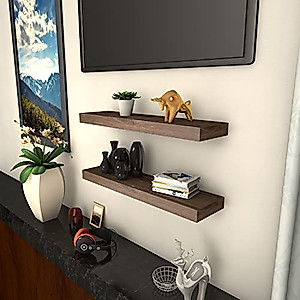 FALANZATH Floating Shelves Wall Mounted Set of 2, Rustic Wood Wall Storage Shelves for Bedroom, Living Room, Bathroom, Kitchen, Office (36 inch, Carbonized Black)