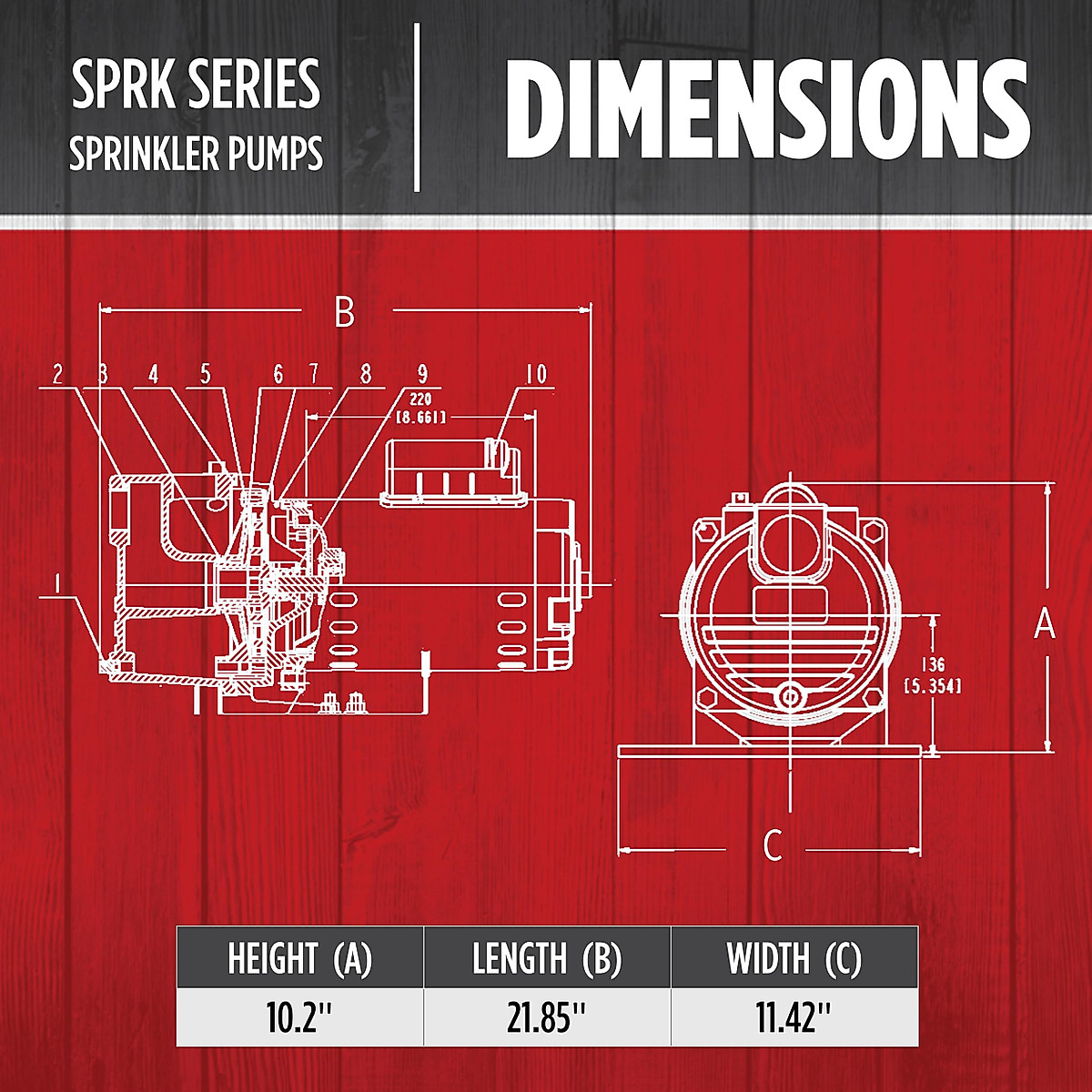 Red Lion RL-SPRK-200-BR, 230 Volt, 2HP, 77 GPH, Sprinkler/Irrigation Pump with Brass Impeller, Red, 97102002