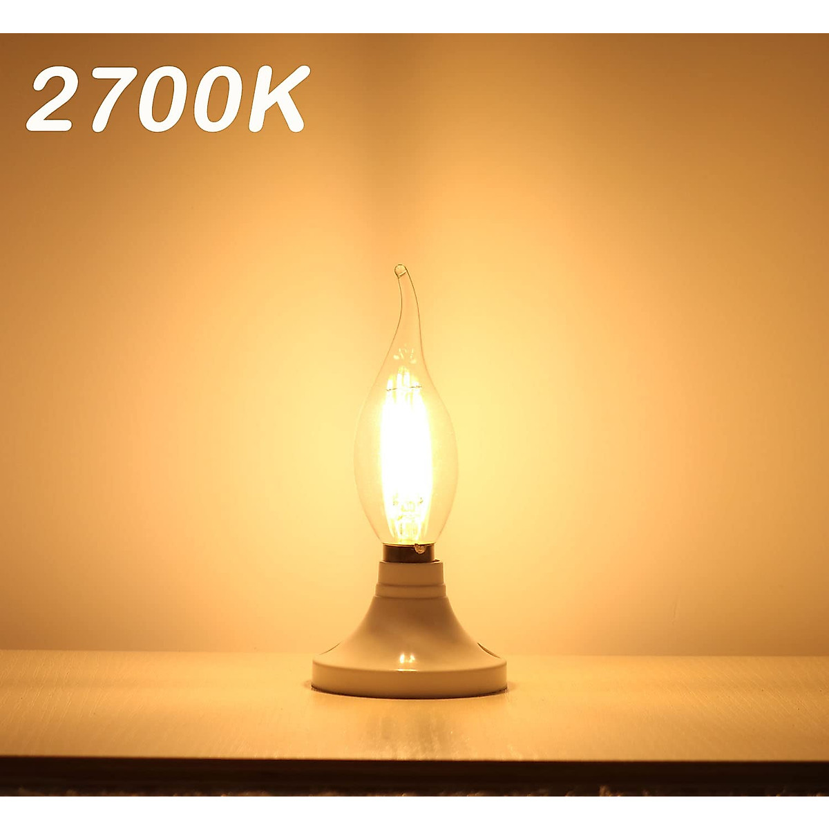 Lamsky E14 LED Bulb European Base 4W LED Chandelier Light Bulbs Dimmable 40W Equivalent,Flame Tip Candelabra LED Bulbs,110V 2700K Warm White,6 Pack