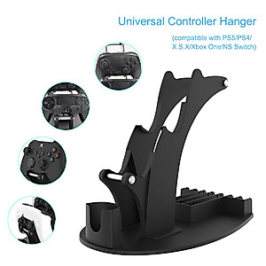 EJGAME Dual Game Controller & Headphone & Media Remote & Game Disc Stand Holder Compatible with PS5,/PS4/Xbox ONE/Series X/Switch,Stay Organized(Black)