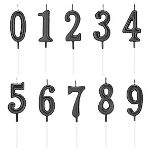 Chanseen 10Pcs Black Number Candles 0 1 2 3 4 5 6 7 8 9 Birthday Candles for Cake Cupcake Decorations Party Wedding Anniversary Halloween Celebration Supplies Men Women