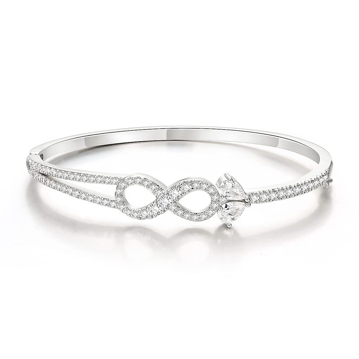 EleQueen Silve Plated Double Teardrop Infinity Charm Bridal Bangle Bracleet Gift for Women Wedding Party