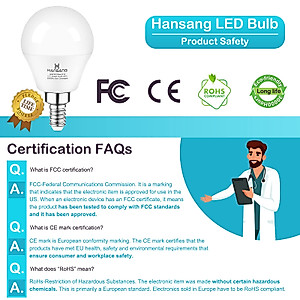 hansang E12 LED Bulb, Daylight 5000K, 60 Watt Equivalent Ceiling Fan Light Bulbs, E12 Small Base Candelabra LED Light Bulbs, 600 Lumen CRI 85+ Eye Protection, Non-dimmable 120V (85-265V Range) 6 Pack