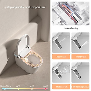 Modern Smart Toilet with Bidet Built In, Intelligent One Piece Tankless Toilet with Auto Heated Seat, Auto Flush, Instantly Heated Water, Dryer, LED Night Light, Digital Display, Remote Control