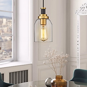 zeyu Modern Hanging Pendant Lights 2 Pack, Kitchen Pendant Lighting with Clear Glass Shade, Black and Gold Finish, ZG33M1L-2 BK+BG