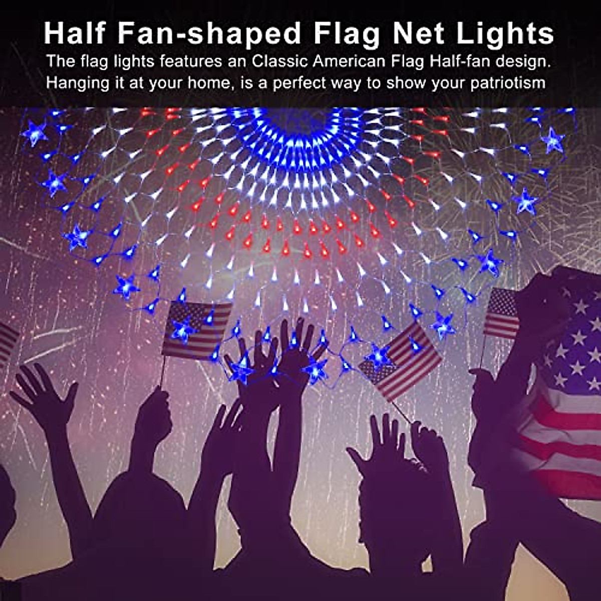 Qulist July 4th American Flag Lights, 250 LED Waterproof Half Fan Flag Light for Yard Garden Decoration,Festival,Holiday,4th of July Independence Day Party Decorations