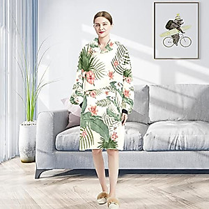 Flower and Leaf Pattern Wearable Blanket Hoodie,Oversized Hooded Blanket Sweatshirt