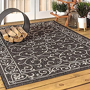 JONATHAN Y SMB106G-4 Charleston Vintage Filigree Textured Weave Indoor Outdoor-Rug LivingRoom Backyard,4 X 6,Black/Gray