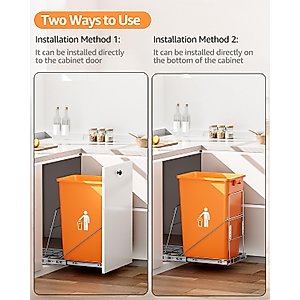 RUNMI Pull Out Trash Can Under Cabinet, Under Sink Trash Can Rack with Door Mounting Kit, Cabinet Trash Can Pull Out Kit Holds 7-10 Gallon Trash Can, for Kitchen Cabinet, Trash Can Not Included