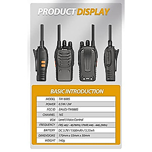 Walkie Talkie Long Range Rechargeable 2 Way Radio for Adult with Earpiece, FRS Two Way Radio VOX 16 Channel Flashlight Li-ion Battery 10 Pack