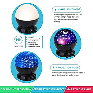 MOKOQI Dream Rotating Projection Lamp Star Projector Night Lights for Kids, Birthday Gifts for 1-4-6-14 Year Old Girl Boy Kids Bedroom, Glow in The Dark Stars Moon for Child Asleep Peacefully