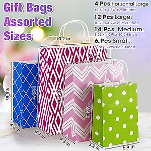 Kosiz 36 Pcs Assorted Sizes Gift Bags Bulk Gift Bag Assortment Different Sizes Birthday Goodie Paper Party Favor Gift Bag for Christmas Teacher Thanksgiving, Etc 8.3" Small, 10.2" Medium, 12.6" Large