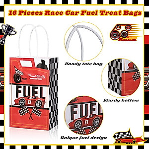 Pajean 16 Pieces Race Car Fuel Treat Bags Boxes Racing Car Party Goodie Bags Wrap Paper Bags with Handles Birthday Party Decorations Baby Favors Supplies Gifts