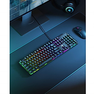 Mechanical Gaming Keyboard with Clicky Blue Switches & LED Backlight, 104-Key Anti-Ghosting Wired Mechanical Keyboard with Macro Recording & Ergonomic Design for PC and Laptop KM-G16