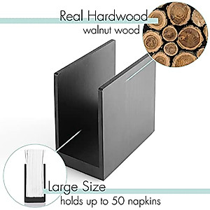 Napkin Holder For Table - Wooden Farmhouse Napkin Holders, Black Simple Upright Vertical Dining Table Cocktail Napkins Dispenser, Kitchen Rustic Natural Walnut Wood For Paper Napkins
