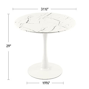 VONLUCE 32 Inch Round Dining Table with Faux Marble Top for Kitchen Bar Patio and More, Modern Small Coffee Table Living Room Accent Table with Tulip Style Metal Base and 165lb Capacity for 2-4, White