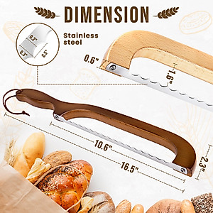 2 Pack Bread Slicer for Homemade Bread, 16'' Wooden Sourdough Bread Knife with Bow Design, Premium Stainless Steel Serrated Bread Cutter for Bagels and Baguettes