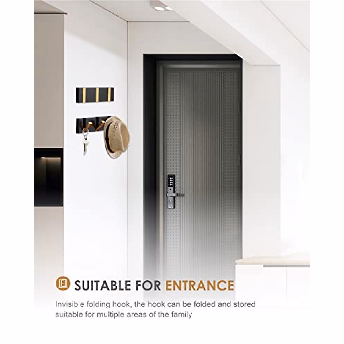 MrsJeggy 2 Pack，Watertight Black Gold Wall Hook，Towel Hooks for Bathroom Wall Mounted，Folding Black Coat Hook，No Punching，Wall Mounted Hook，Door Robe Hook，Bathroom Towel Hook，Also for Balcony，Kitchen