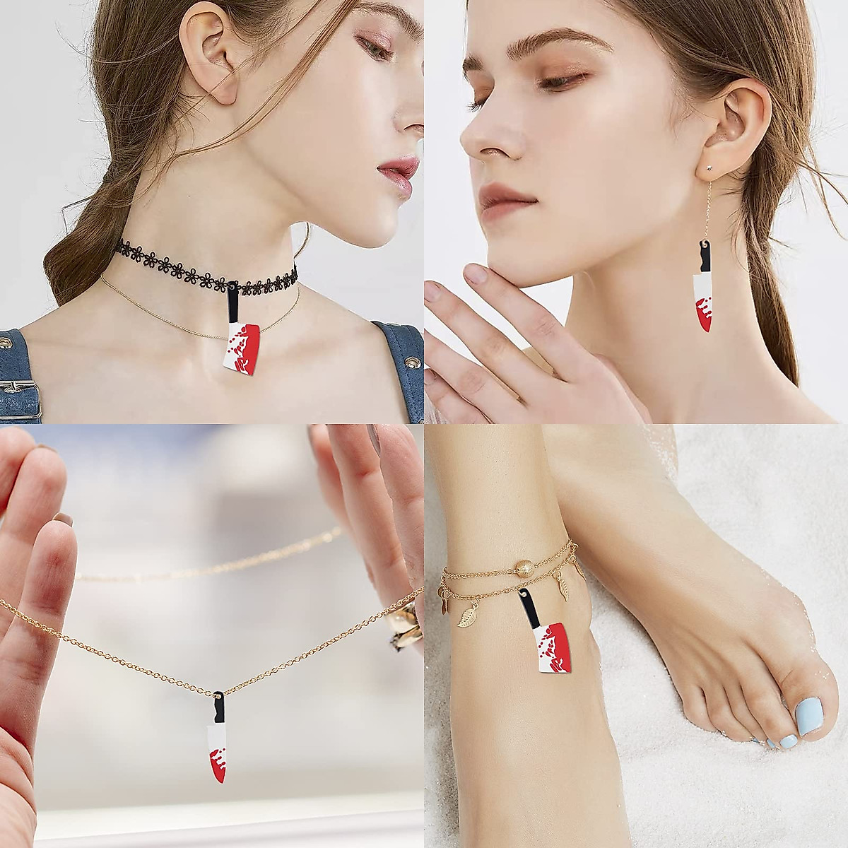 MIKIMIQI 20 Pcs Fake Knife Charms, Halloween Pendant Mini Acrylic Knives Beads for Women DIY Jewelry Making Crafting Halloween Charms with Box, 2 Styles