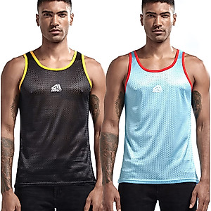 AIMPACT Men Athletic Workout Tank Tops Mesh Quick Dry Fitness Running Gym Muscle Sleeveless Shirts BlackBlue L