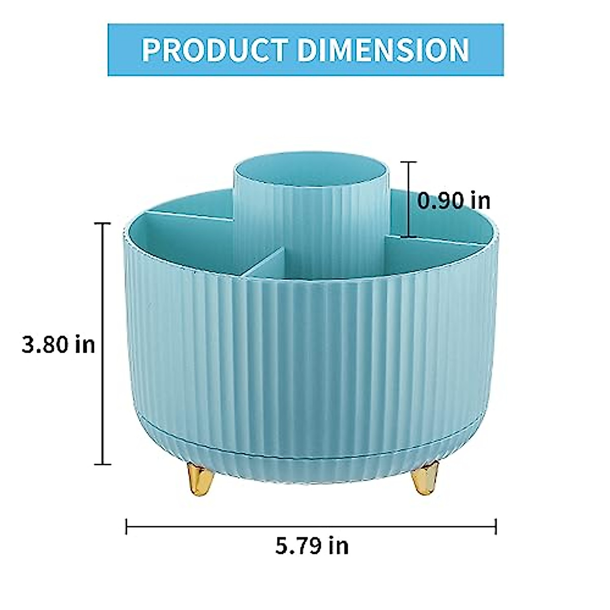 Marbrasse Desk Organizer, 360-Degree Rotating Pen Holder for Desk, Desk Organizers and Accessories with 5 Compartments Pencil Organizer, Art Supply Storage Box Caddy for Office, Home （Light Blue）