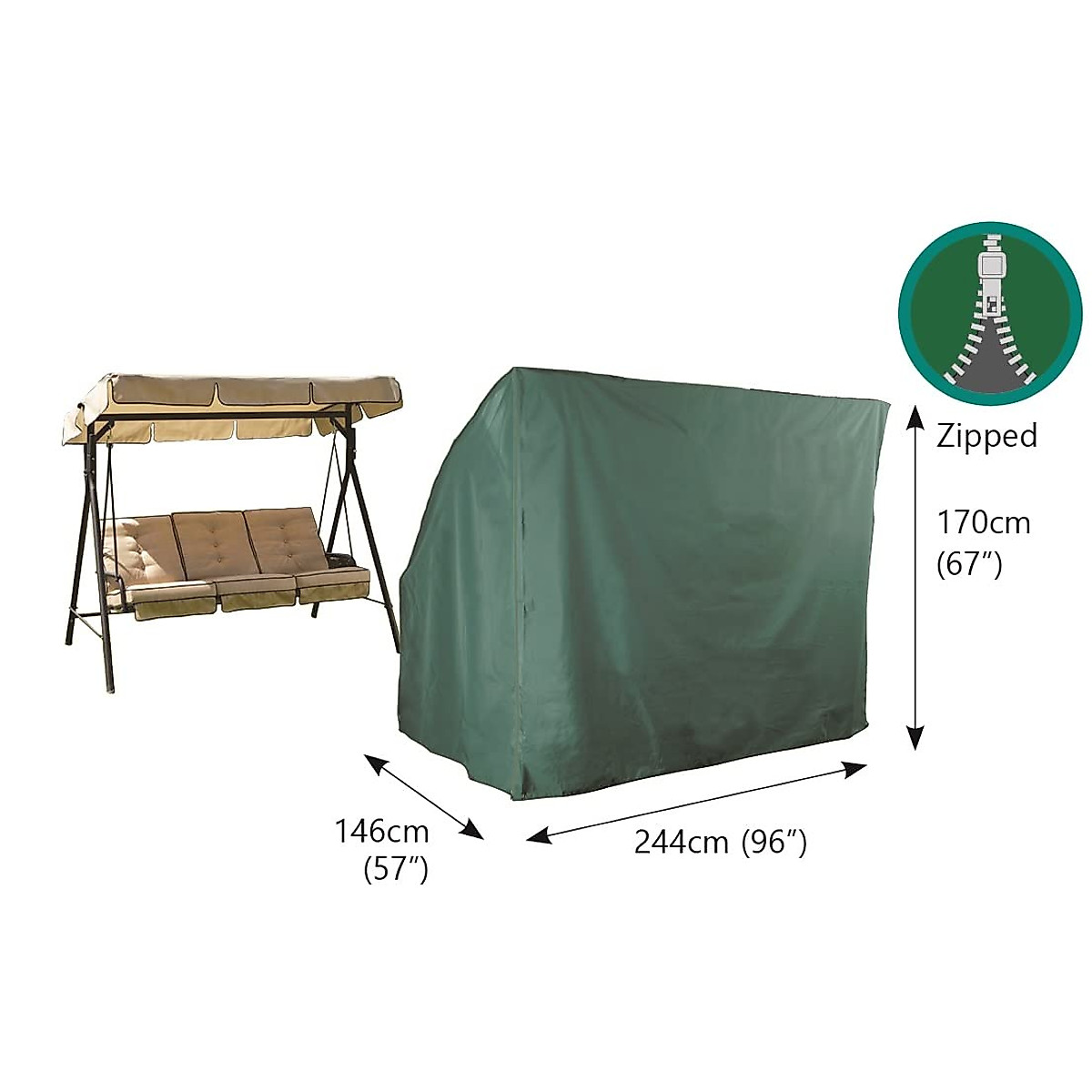 Bosmere Weatherproof Swing Seat Cover, 96" x 57" x 67", Green
