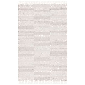 Safavieh Natura Collection 6&#039; x 9&#039; Ivory/Silver NAT225G Modern Contemporary Farmhouse Fringe Wool Area Rug
