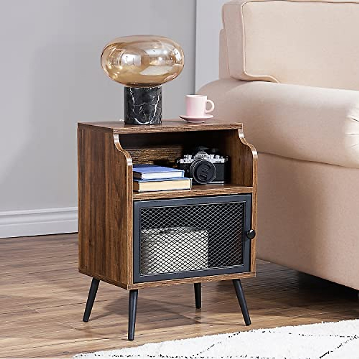 VECELO Nightstand with Storage Cabinet, End Side Table with Drawer,Night Stand for Home, Bedroom, Living Room, Easy Assembly,Set of 2,Brown