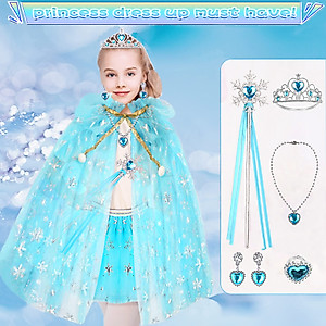 BesJonie Princess Dresses for Girls,Princess Dress Up Clothes Cape Skirt Toys for 3 4 5 6 Year Old Girl Birthday Gift Ideas (Blue Snowflake)