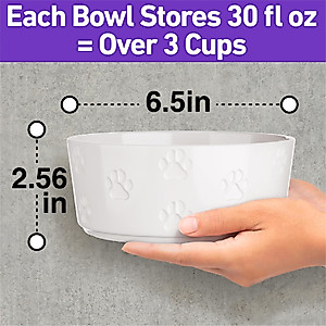 Ceramic Dog Bowl Set of 2 with Anti-Skid Base - 6.5" Wide x 2.5" Tall Ceramic Dog Bowls Medium Sized Dogs - 3 Cup Capacity Food and Water Bowls for Dogs - Rubber Bottom Pet Bowl Set of 2 Medium Size