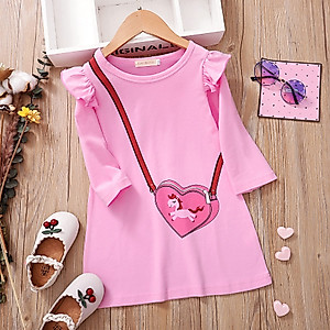 FANTANGPAI Toddler Girl Pink Heart Dress Long Sleeve Baby Girl Cotton Fall Outfit (Pink,8-9 Years)