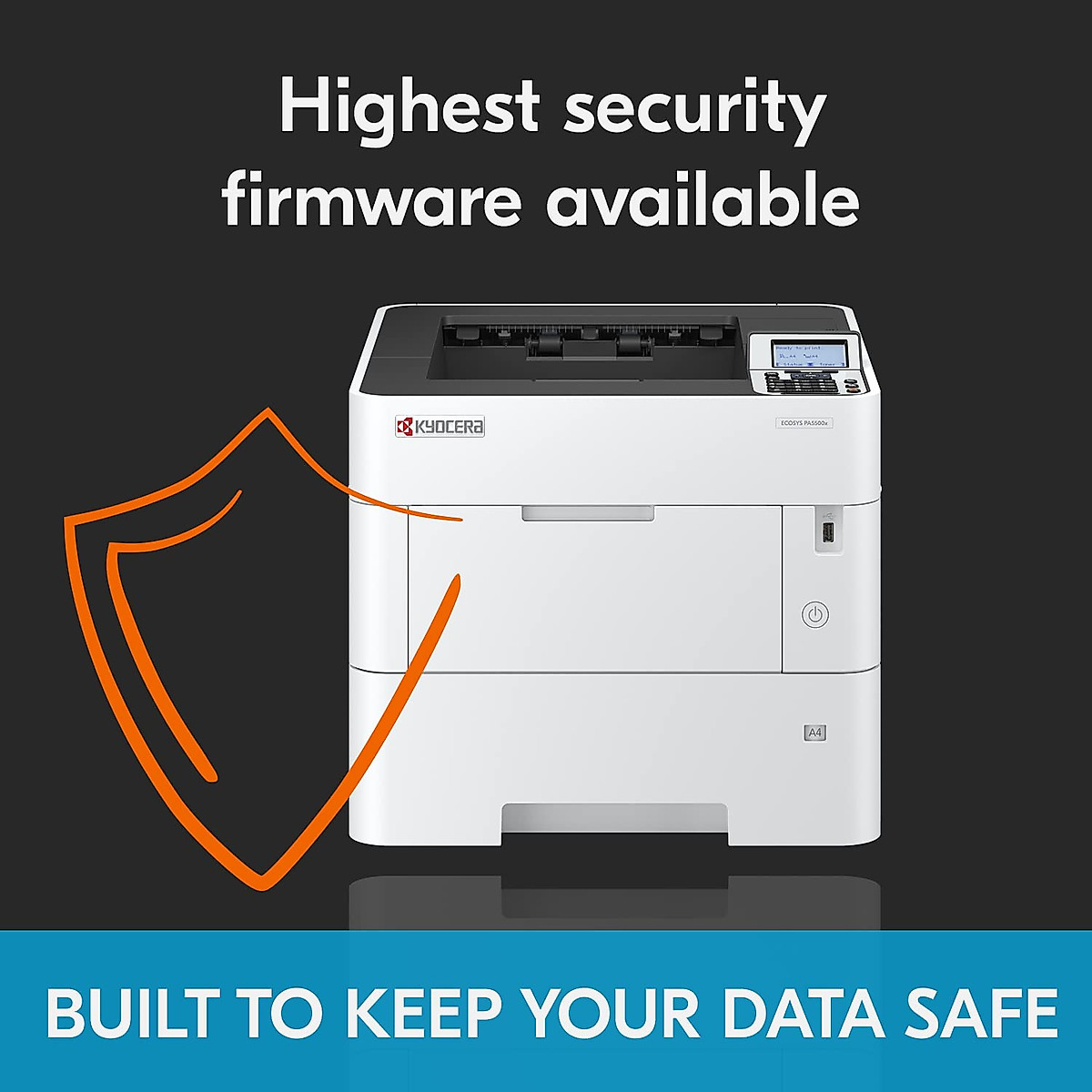 Kyocera ECOSYS PA5500x Monochrome Laser Printer, 57 ppm, 600 x 600 dpi and Up to Fine 1200 dpi, 600 Sheet Tray, 100 Sheet MPT, Duplex, 5 Line LCD w/Hard Key Panel, Gigabit Ethernet, USB, 512 MB