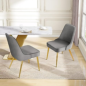 KithKasa Dining Chairs Set of 4 Upholstered Mid-Century Modern Velvet Accent Desk Chair with Gold Legs for Kitchen Living Room Grey…