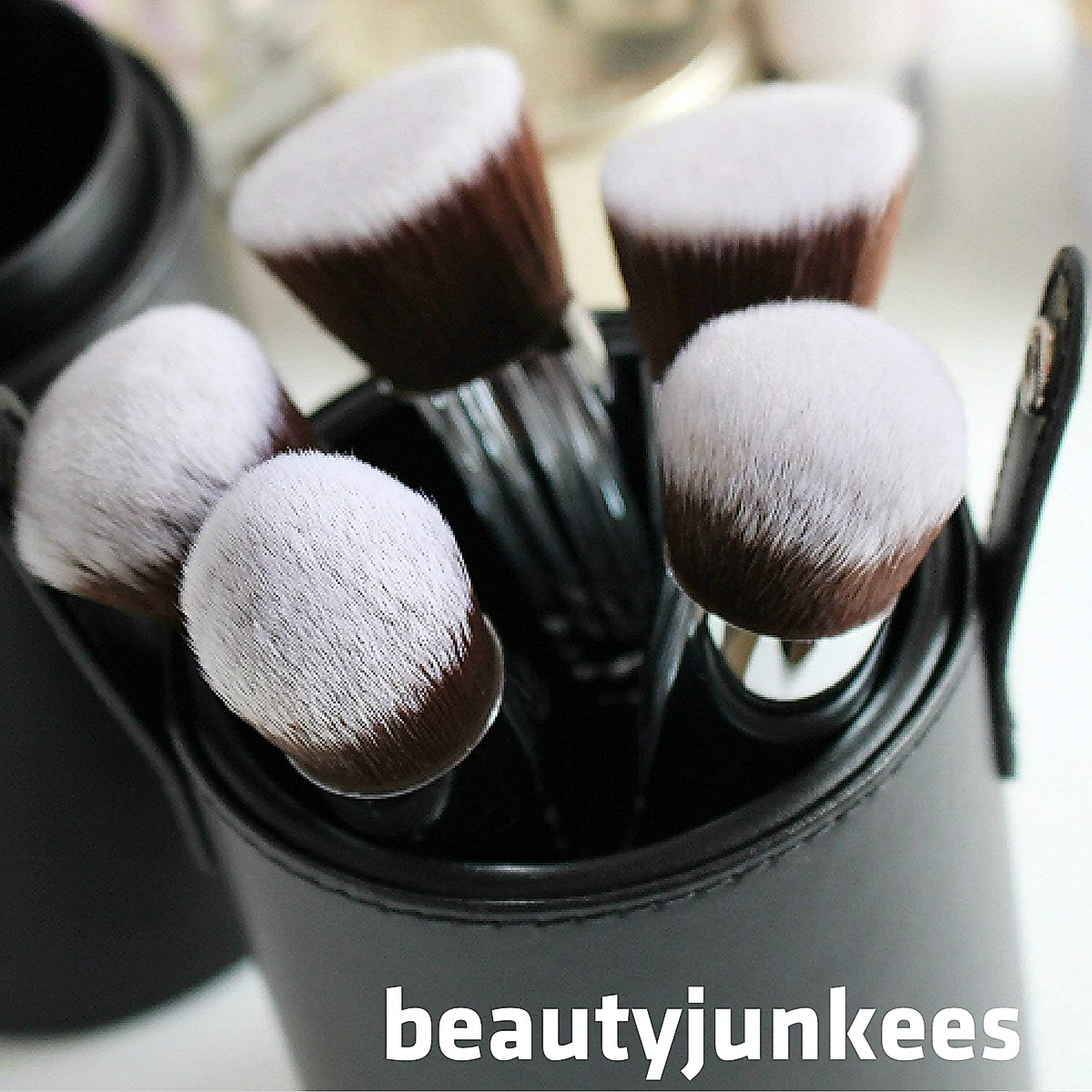 Flat Angled Kabuki Bronzer Brush - Beauty Junkees Contour Brush with Soft Dense Synthetic Bristles for Contouring, Blending, Buffing with Powder Cream Liquid Cosmetics, Vegan Makeup Brushes