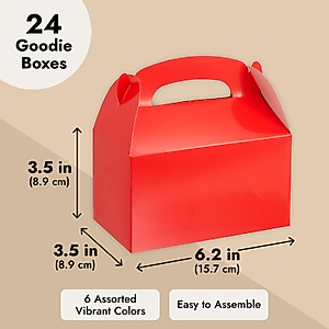 BLUE PANDA 24 Pack Rainbow Gable Boxes for Party Favors, Colorful Birthday Goodie Boxes, Treats, Small Gifts (6 Colors, 6 x 3.5 x 3.6 in)